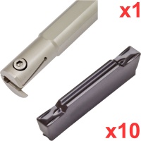 Internal Grooving Set 16mm Dia Bar with 10 1.5mm Wide Grooving Inserts ...