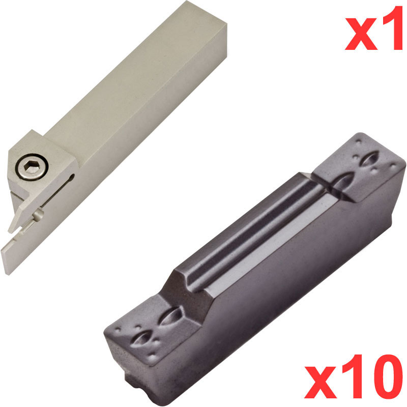 External Grooving Set 25mm Tool with 10 3mm Wide Grooving Inserts for ...