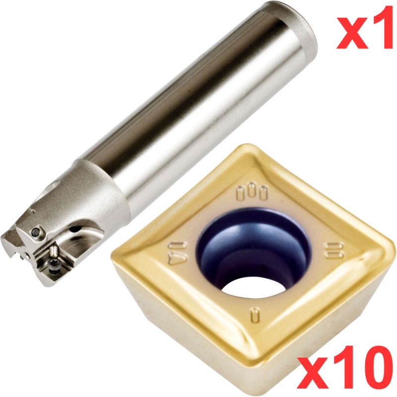 90° End Milling Set 25mm Diameter 120mm Long 25mm Plain Shank with 10 ...