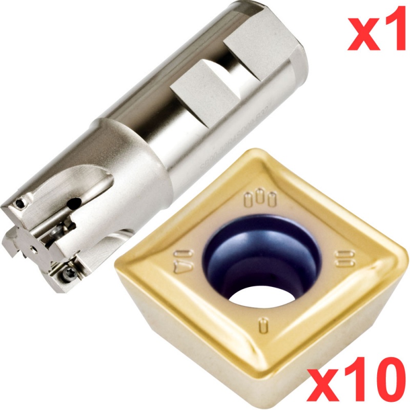 90° End Milling Set 40mm Diameter 112mm Long 32mm Weldon Shank with 10 ...