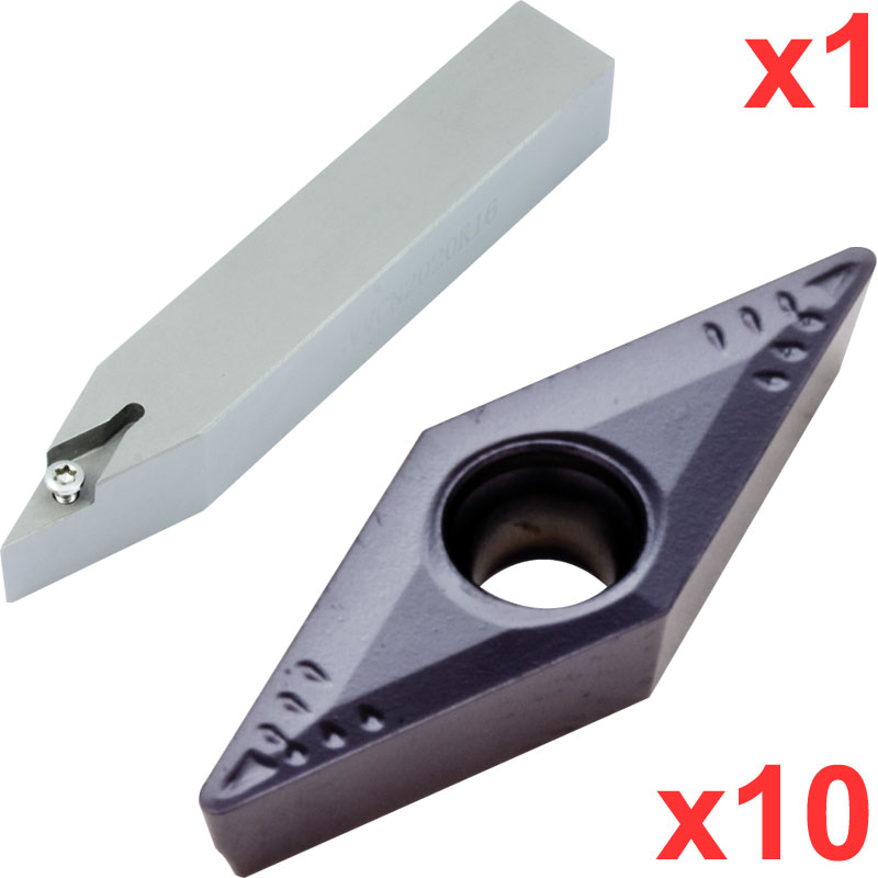 Turning Set 72° 30' 25x25 Shank with 10 VCMT 160404 Inserts for Steel ...
