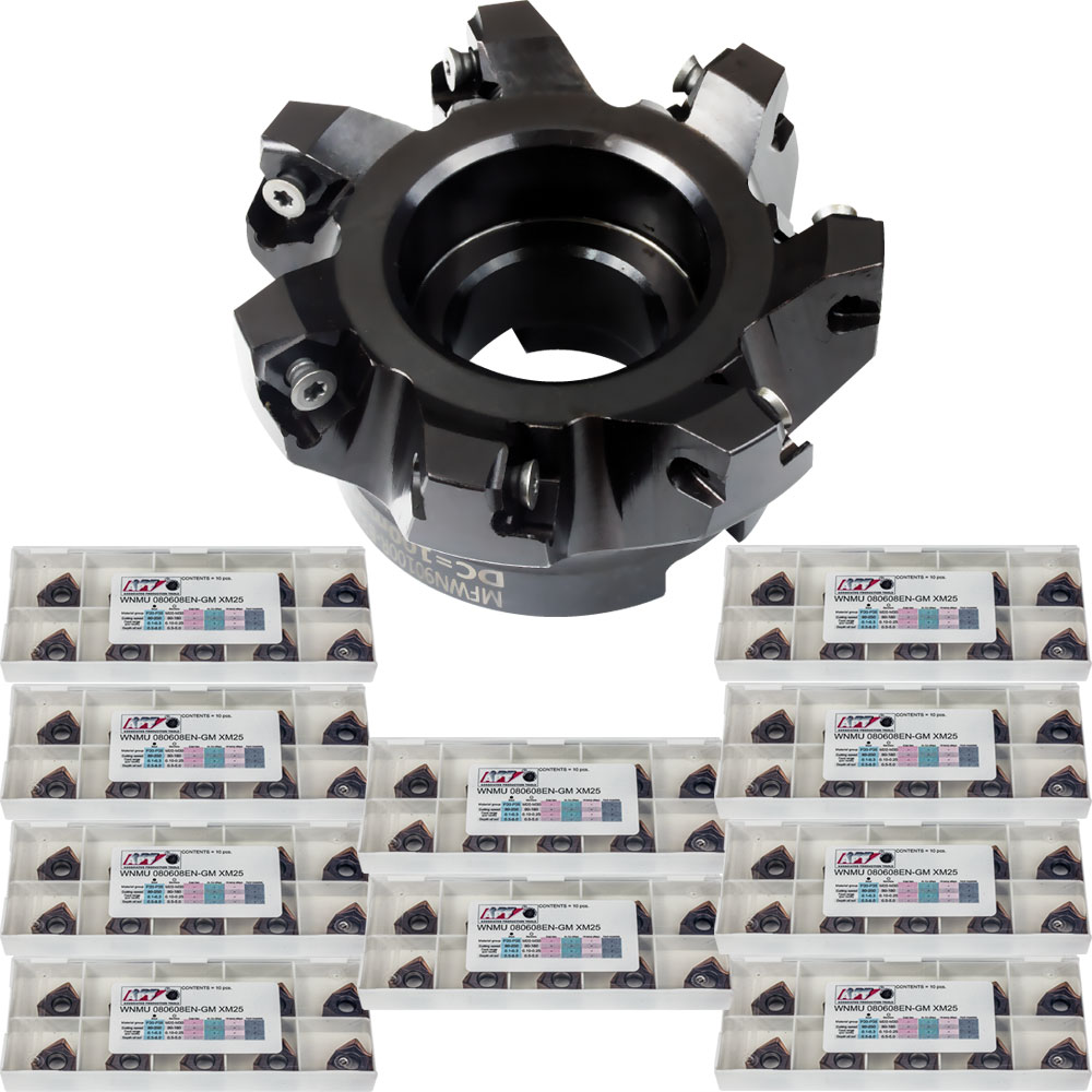 WN90-7T100R-32-08 Milling Cutter with 100 WNMU 080608EN-GM XM25 Inserts ...