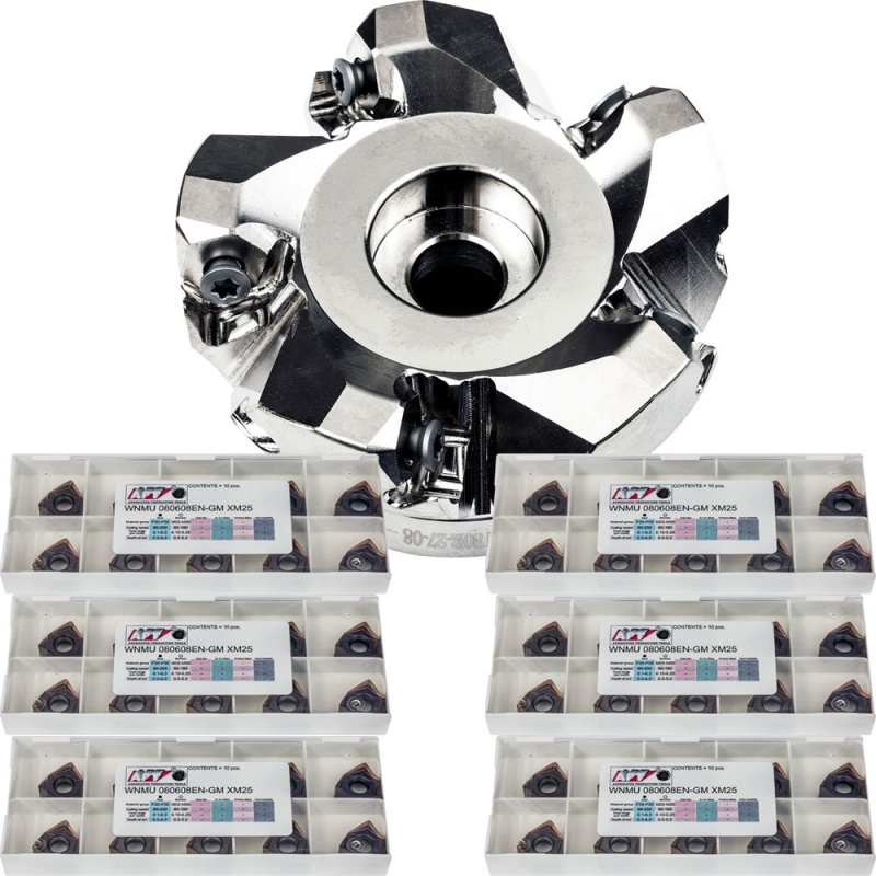 WN90-5T63R-22-08 Milling Cutter with 60 WNMU 080608EN-GM XM25 Inserts ...